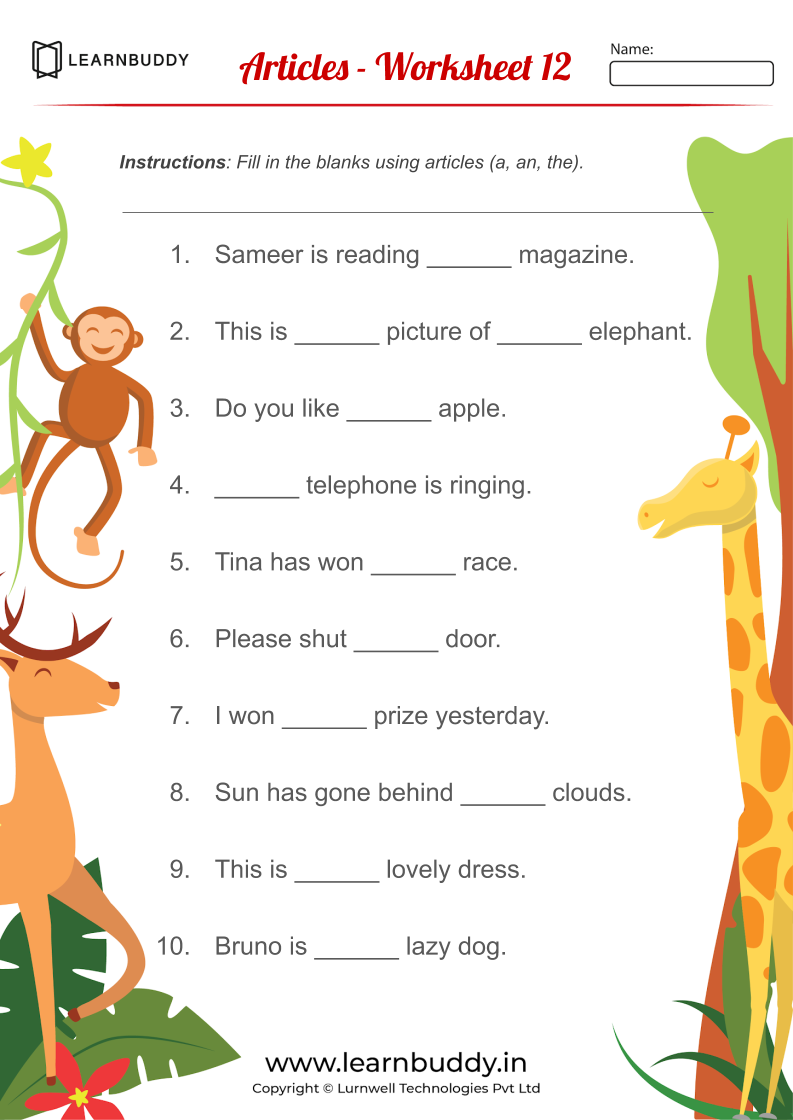 English worksheets for Class 1 (Adverbs, Articles, Modals) – Learnbuddy.in
