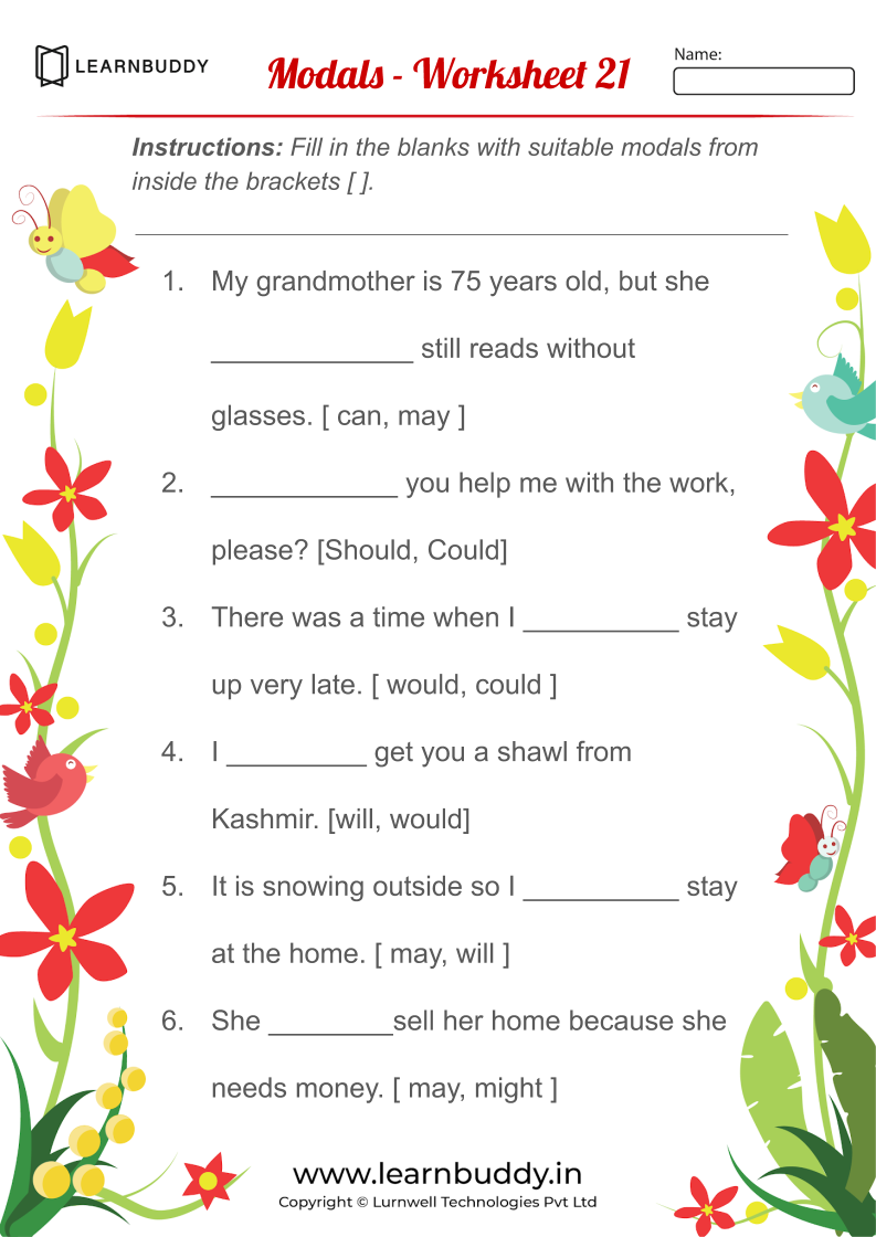 English worksheets for Class 1 (Adverbs, Articles, Modals) – Learnbuddy.in