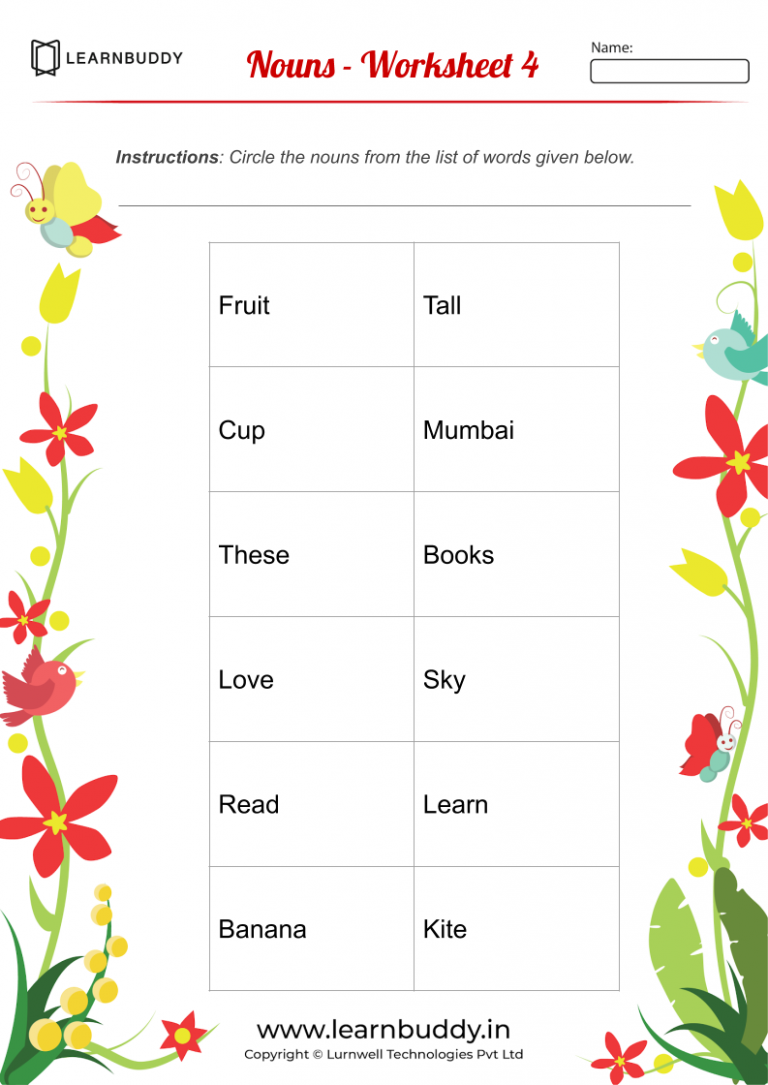 English worksheets for Class 1 (Nouns, Verbs, Pronouns) – Learnbuddy.in
