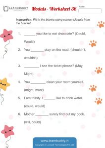 Modals Practice Worksheets for Class 1 – Learnbuddy.in