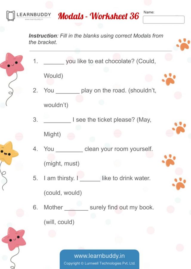 Modals Practice Worksheets for Class 1 – Learnbuddy.in