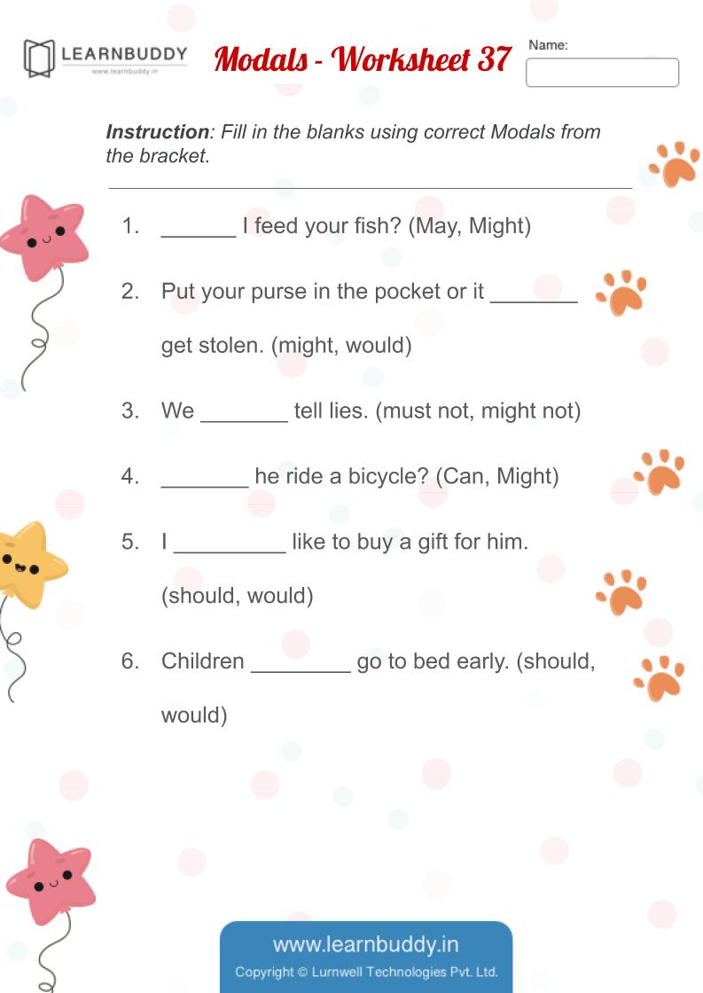 Modals Practice Worksheets for Class 1 – Learnbuddy.in