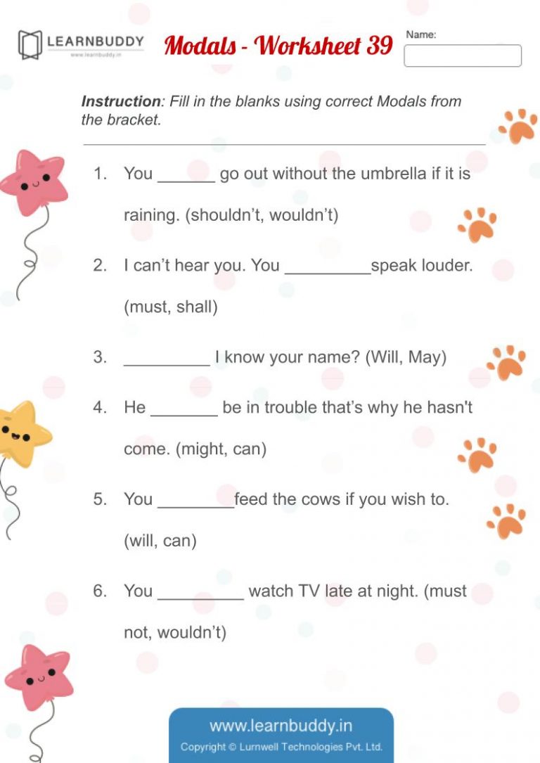 Modals Practice Worksheets for Class 1 – Learnbuddy.in