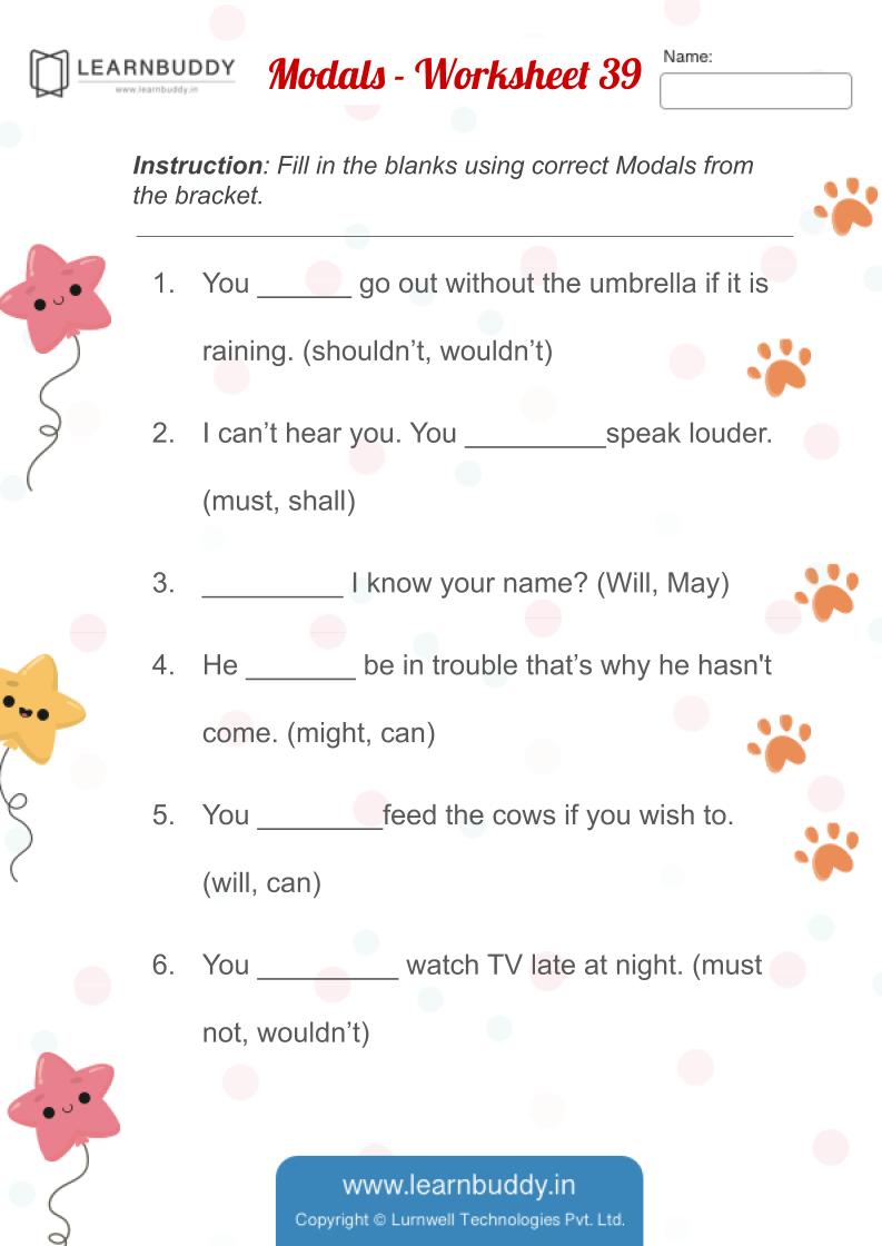 Modals Practice Worksheets for Class 1 – Learnbuddy.in